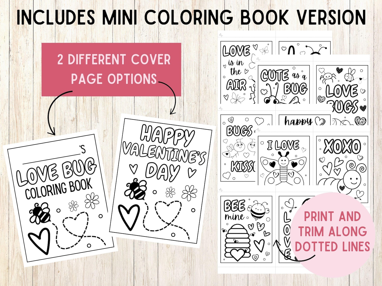 Love Bug Valentine Coloring Pages, Valentine Coloring Gift, Love Bug ...