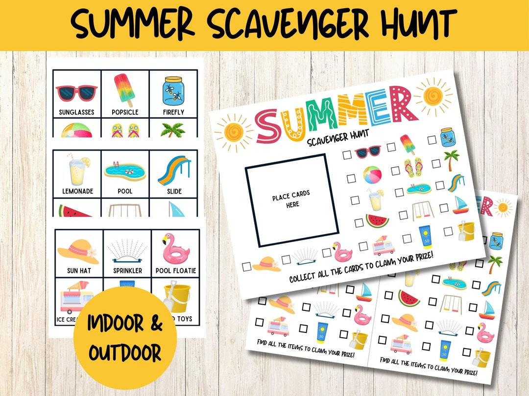 Summer Scavenger Hunt Game, Kids Summer Treasure Hunt, Indoor Scavenger ...