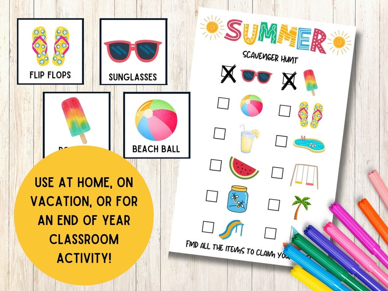Summer Scavenger Hunt Game, Kids Summer Treasure Hunt, Indoor Scavenger ...