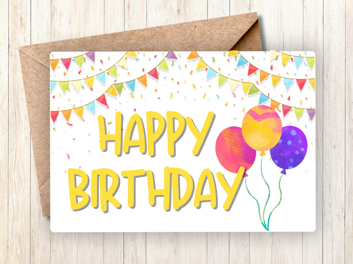 Colorful Birthday Card Printable, Balloon Birthday Card, DIY Birthday ...