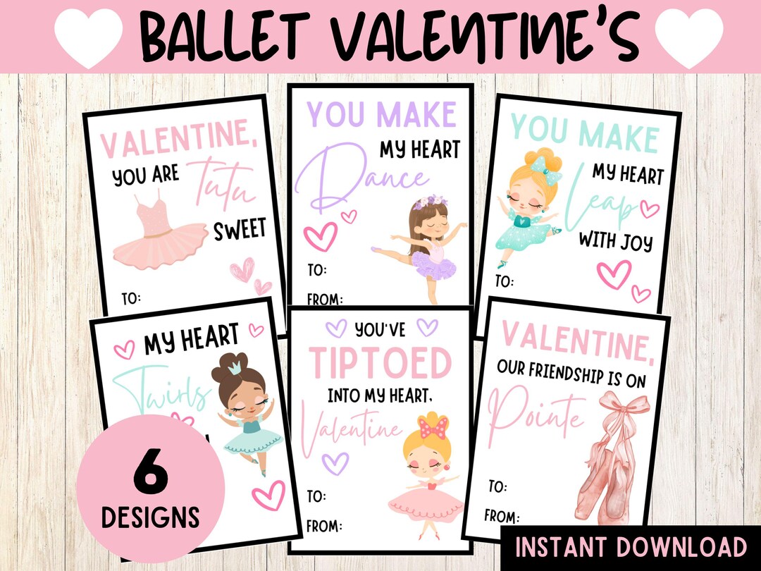 Ballet Themed Valentines, Printable Dance Valentine, Dance Teacher ...