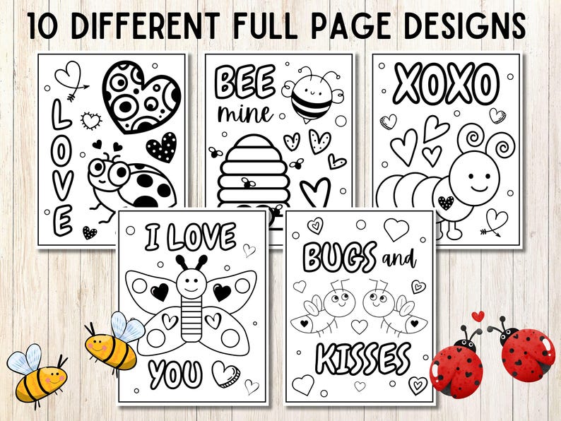 Love Bug Valentine Coloring Pages, Valentine Coloring Gift, Love Bug ...