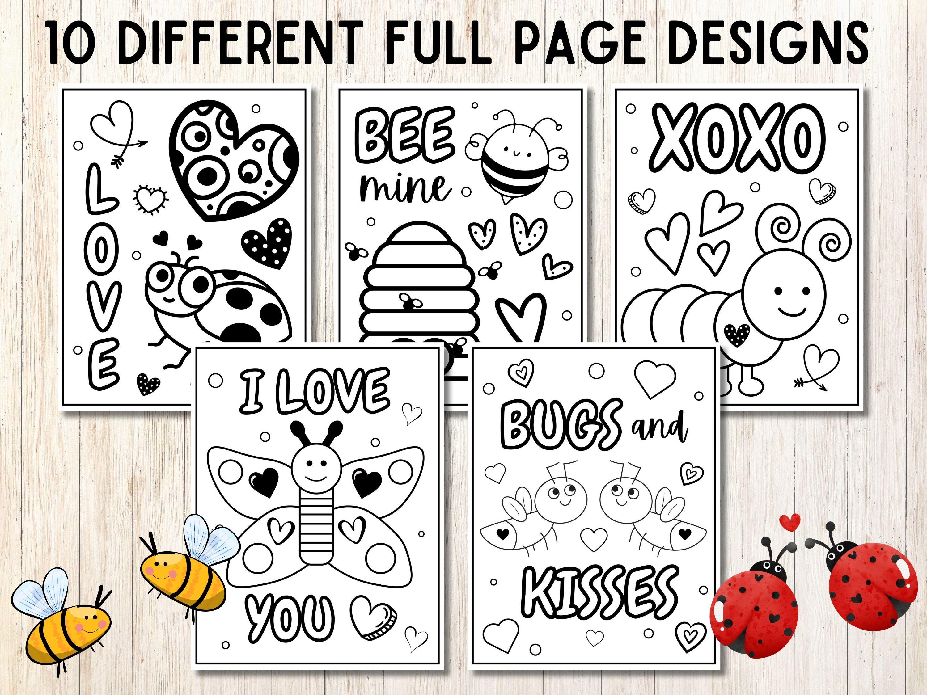 Love Bug Valentine Coloring Pages, Valentine Coloring Gift, Love Bug ...