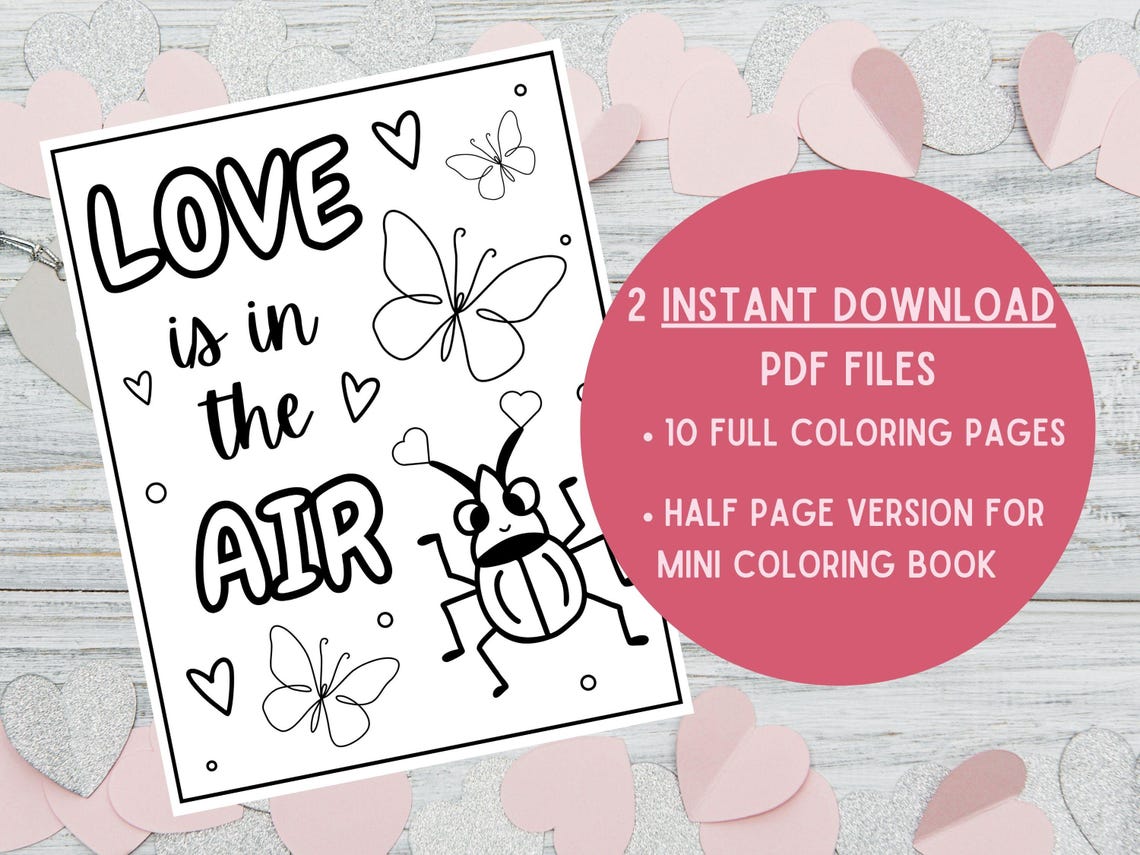 Love Bug Valentine Coloring Pages, Valentine Coloring Gift, Love Bug ...