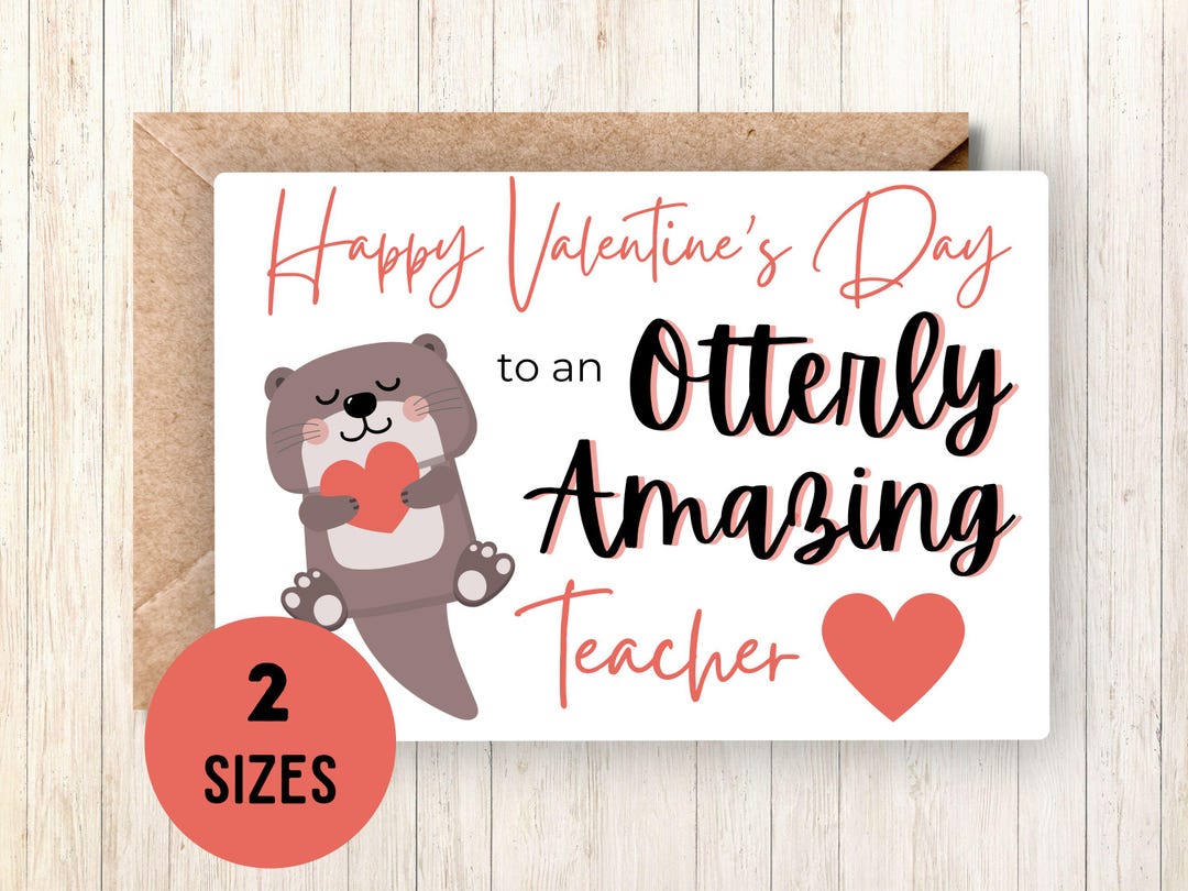 Otter Valentine Card, Teacher Valentine Card, Teacher Appreciation ...