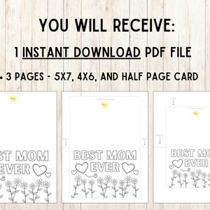 Mother's Day Coloring Card, Mothers Day Activity, Printable Card for ...