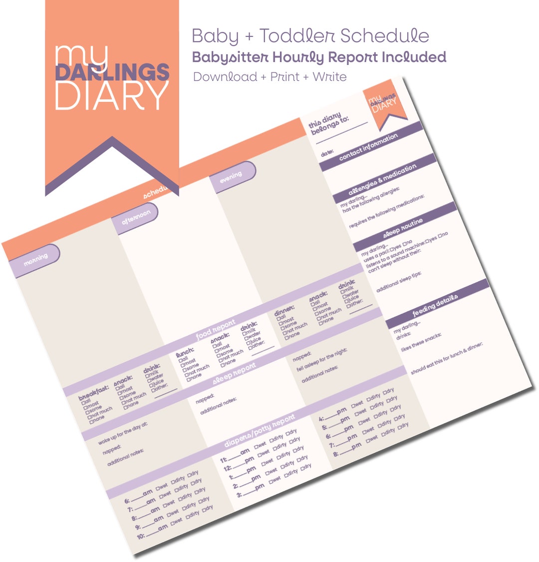 Baby & Toddler Schedule + Baby Sitter Hourly Report, Printable, Instant ...