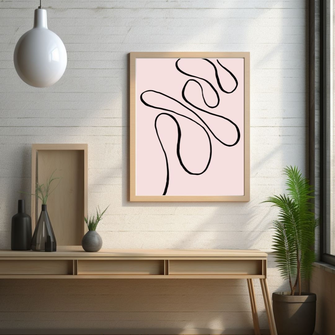 Minimalist Light Pink Line Art Print 18x24 Abstract Poster Black Line ...