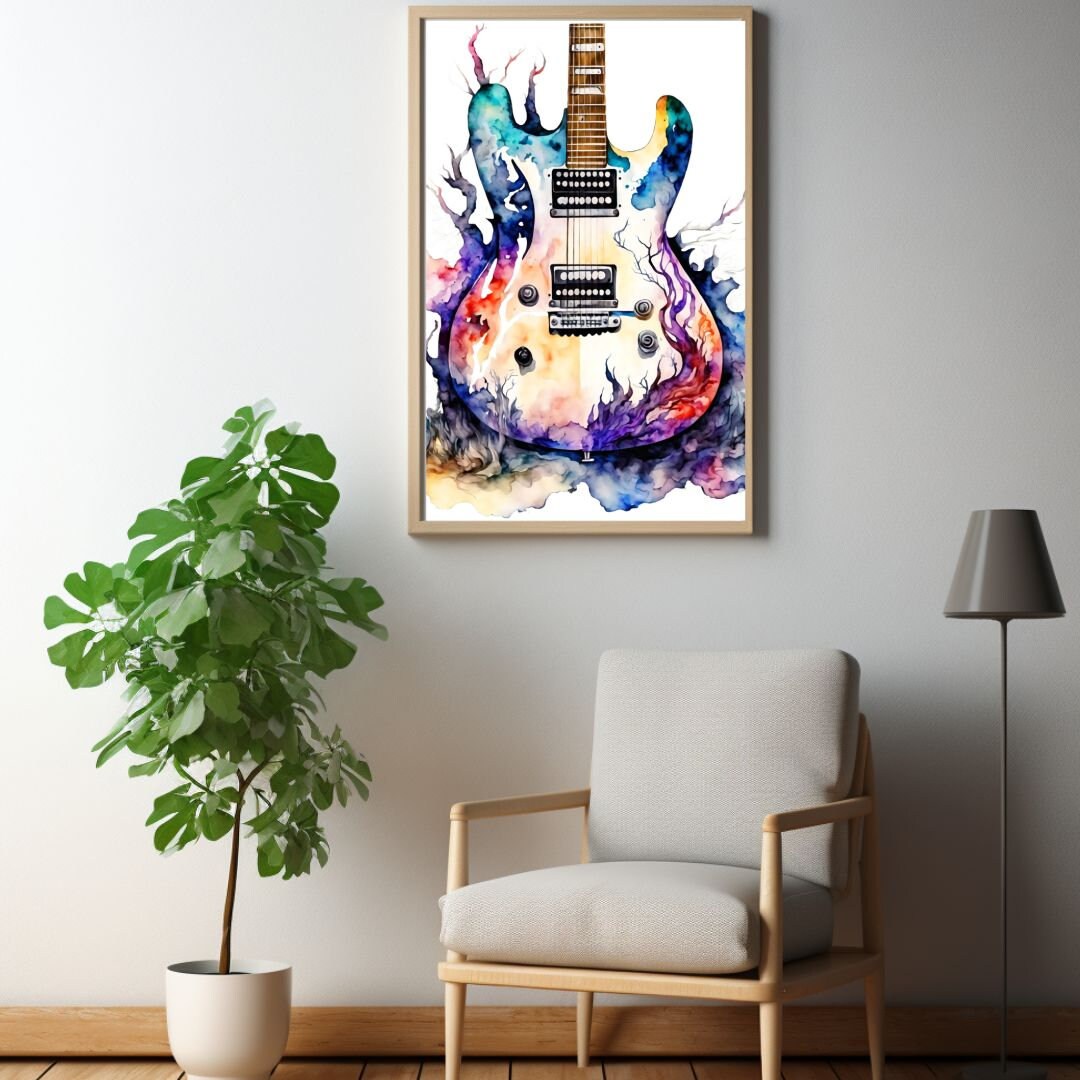 Watercolor Electric Guitar Wall Art Prints - Digital Download - Etsy