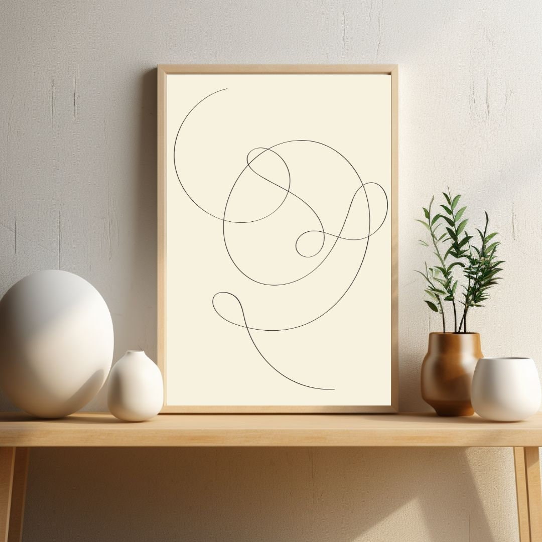 Minimalist Abstract Line Art Print 8.5x11 | Light Beige Digital ...
