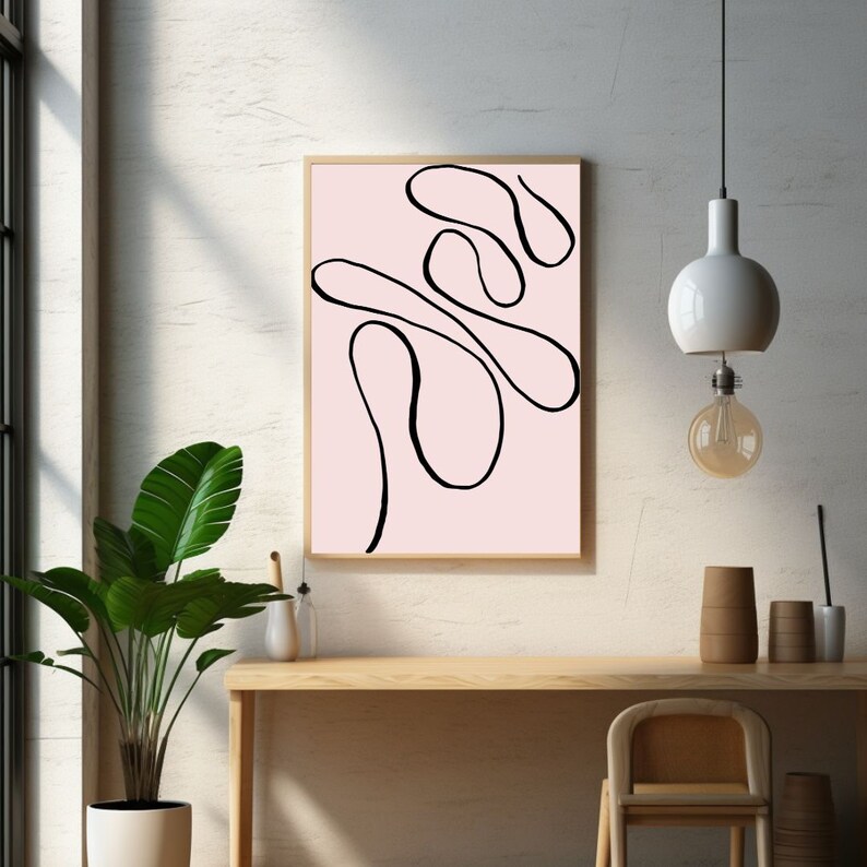 Minimalist Light Pink Line Art Print 18x24 Abstract Poster Black Line ...