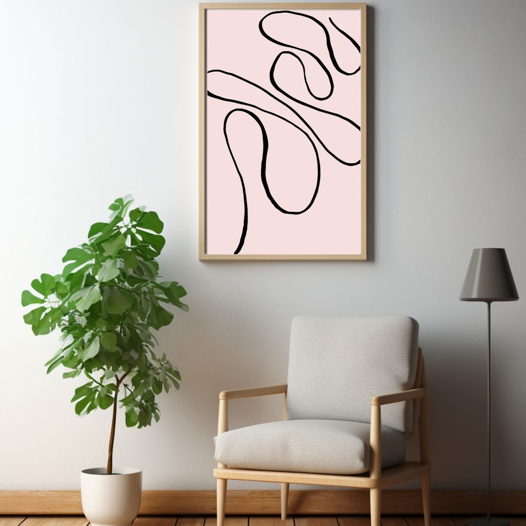 Minimalist Light Pink Line Art Print 18x24 Abstract Poster Black Line ...