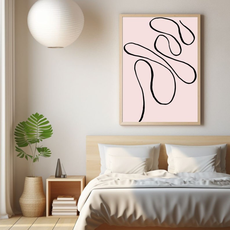 Minimalist Light Pink Line Art Print 18x24 Abstract Poster Black Line ...