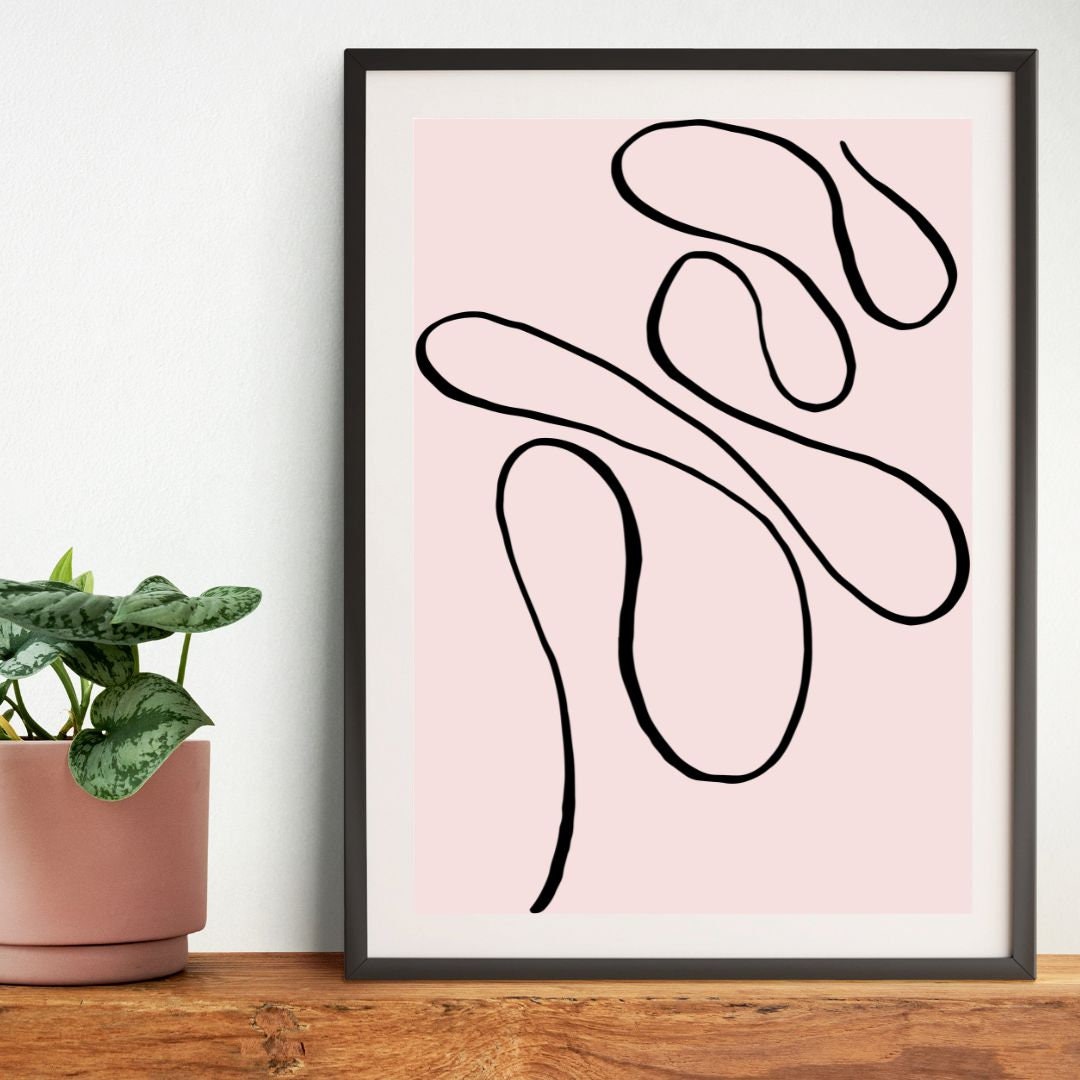 Minimalist Light Pink Line Art Print 18x24 Abstract Poster Black Line ...