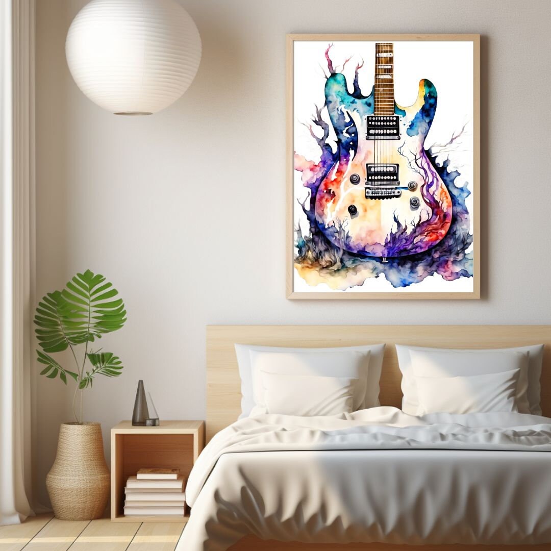 Watercolor Electric Guitar Wall Art Prints - Digital Download - Etsy