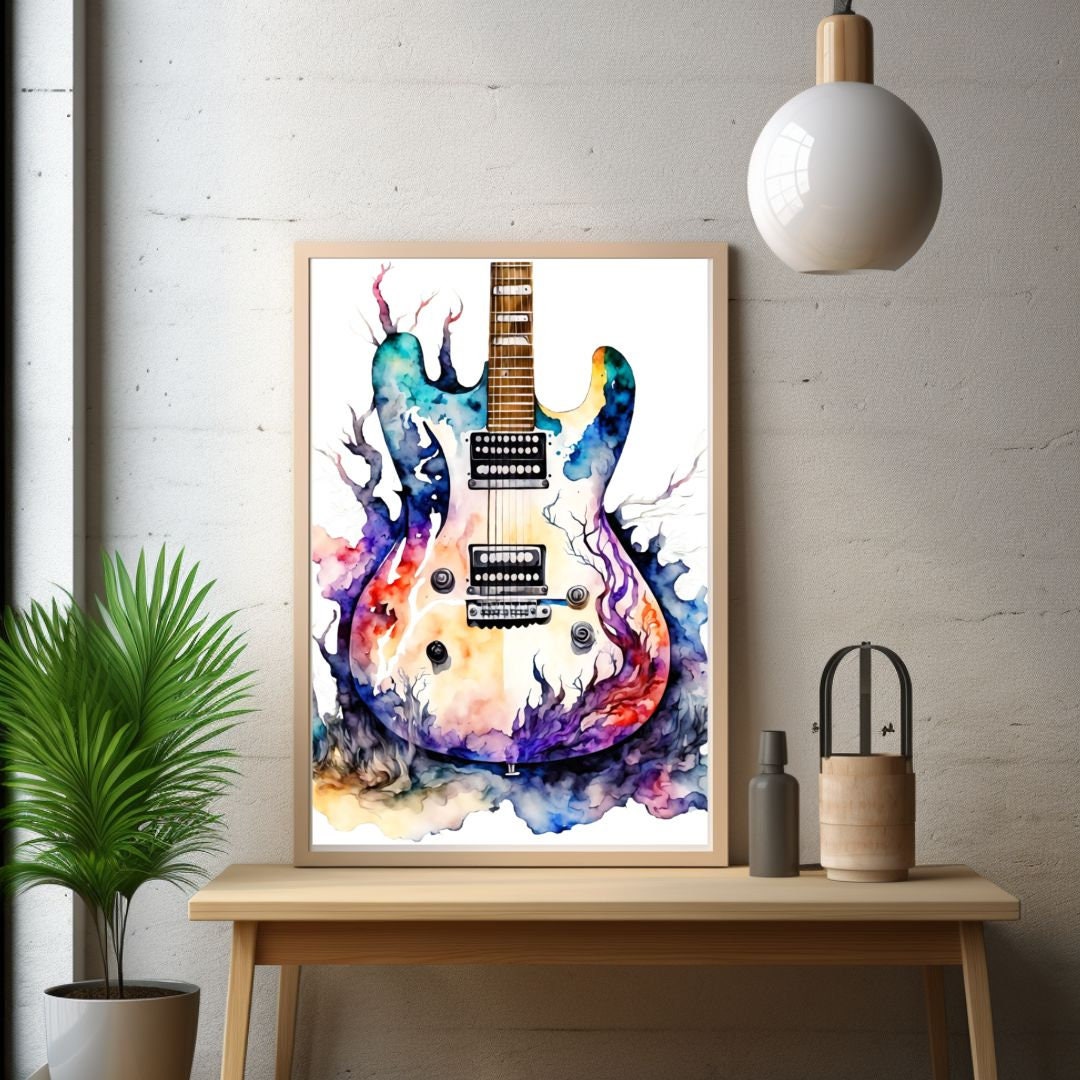 Watercolor Electric Guitar Wall Art Prints - Digital Download - Etsy