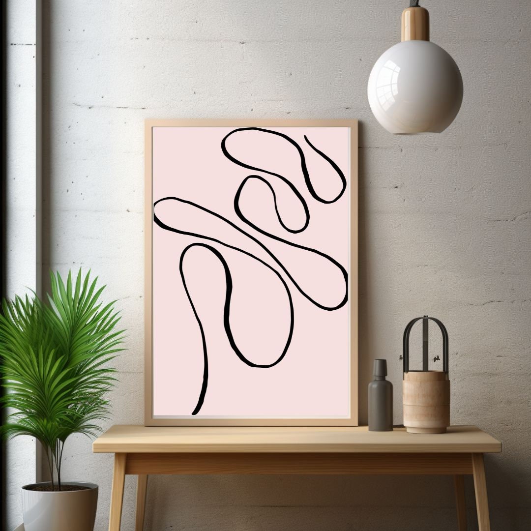 Minimalist Light Pink Line Art Print 18x24 Abstract Poster Black Line ...