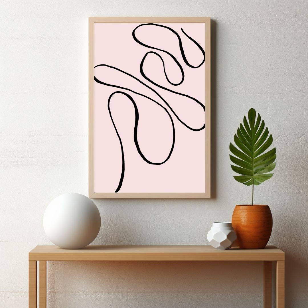 Minimalist Light Pink Line Art Print 18x24 Abstract Poster Black Line ...