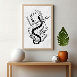 Snake and Books Digital Art Print Literary Serpent Wall Decor Printable ...