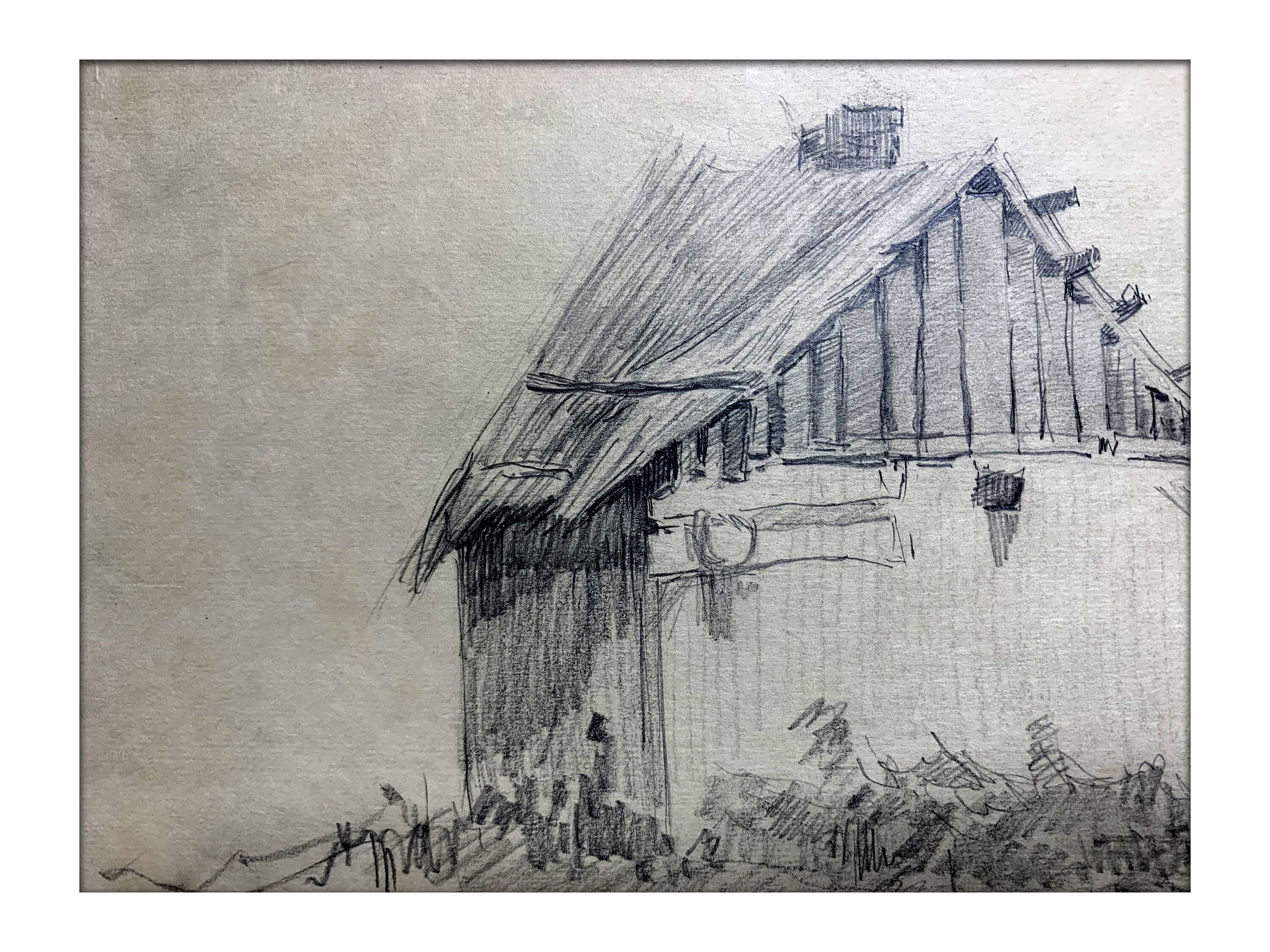VINTAGE Original PENCIL Drawing / Old Barn / Village Barn - Etsy