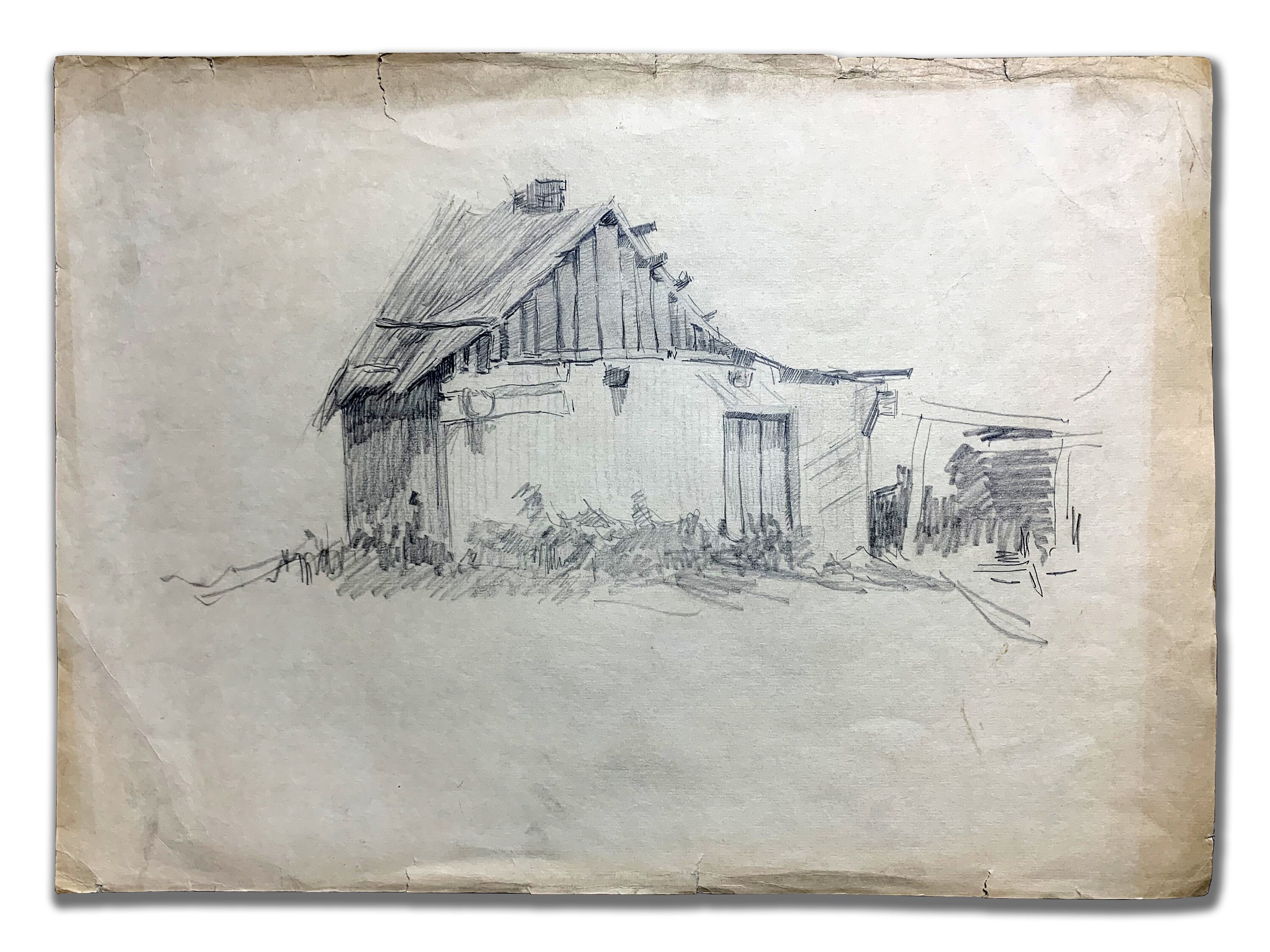 VINTAGE Original PENCIL Drawing / Old Barn / Village Barn - Etsy