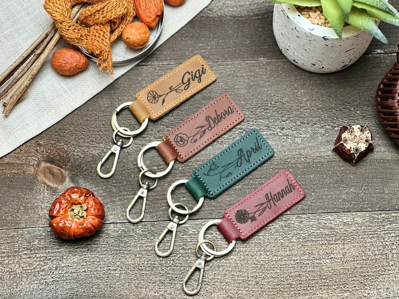 Custom Name Birth Flower Keychain, Customized Birthday Gift for Mom ...