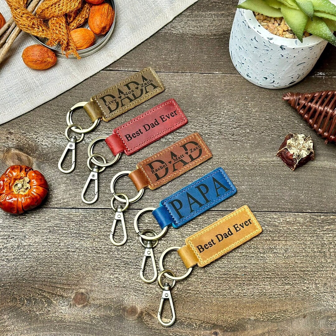 DAD KEYCHAIN, Personalized Dad Keychain, New Dad Gift, Engraved Dad ...