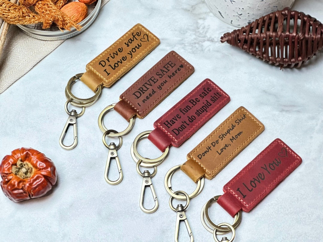 Custom Engraved Leather Keychain - Personalized Gift for Him or Her - Etsy