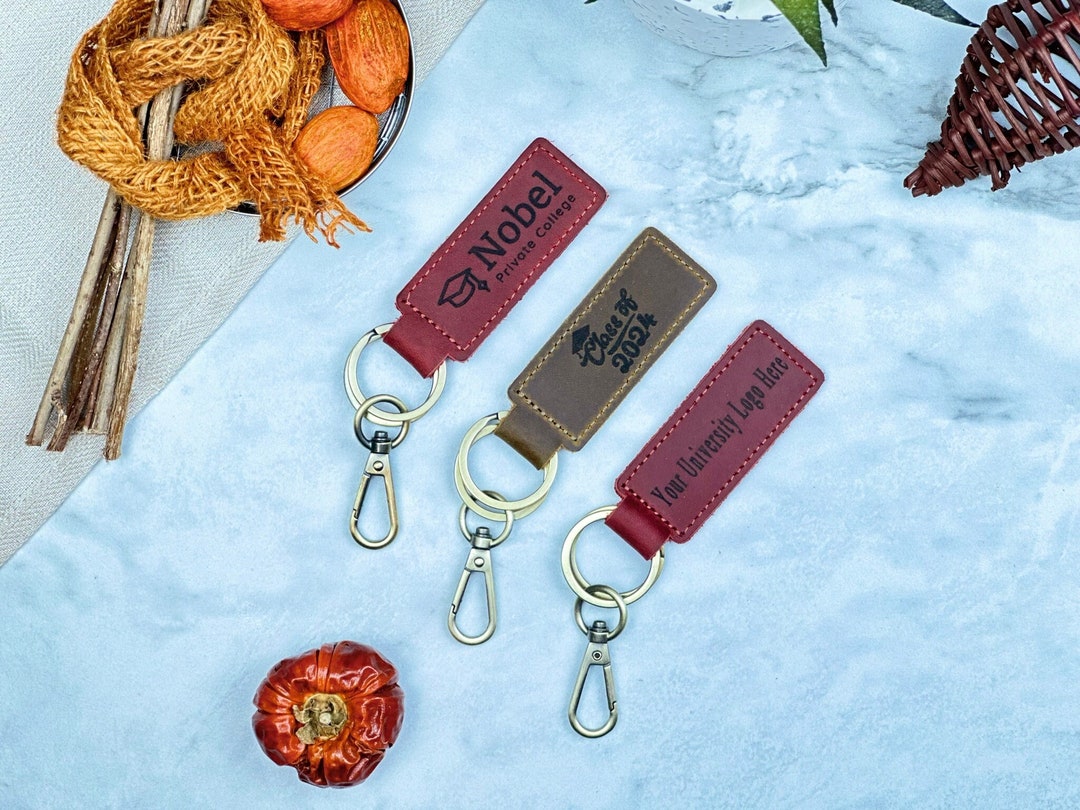 Custom University Logo Leather Keychain - Personalized College Keychain ...