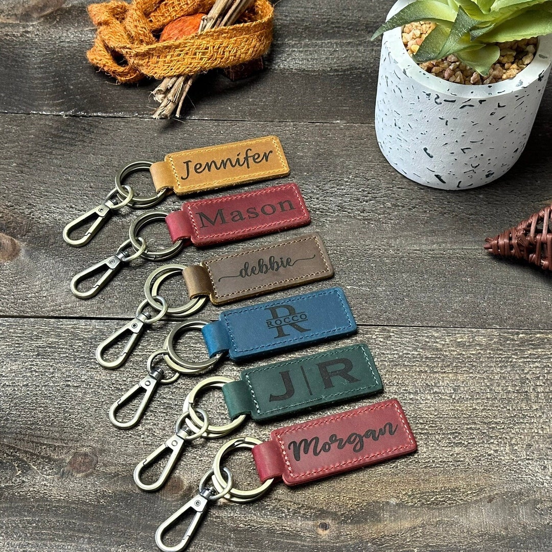 Personalized Leather Keychain, Custom Keychain, Leather Gift, Unique ...