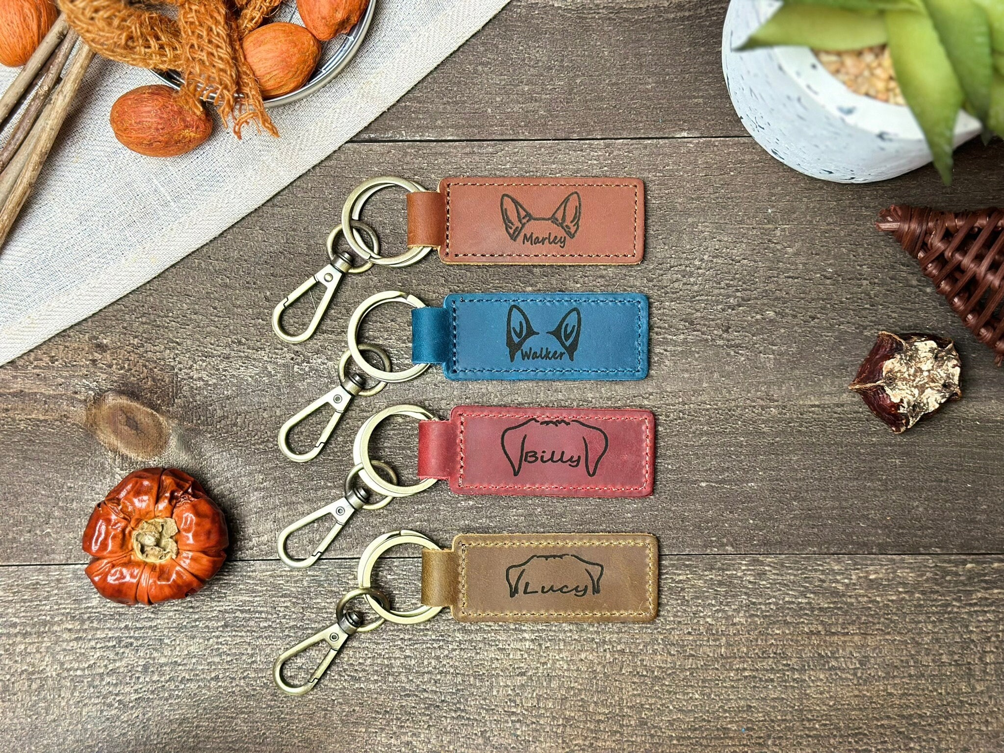 Custom Dog Owner Gift Ideas, Dog Gift, Genuine Leather Keyring, Leather ...