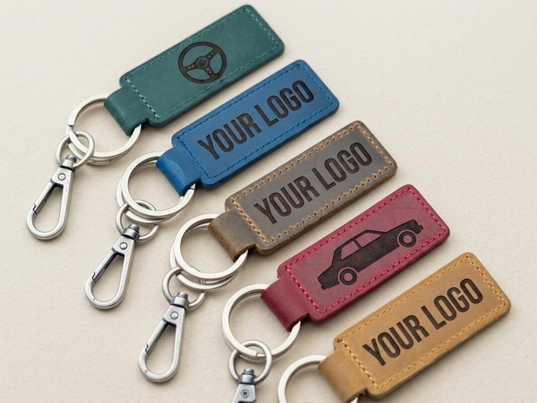 Custom Leather Keychain, Laser Engraved Car Emblem Fob, Full-grain ...