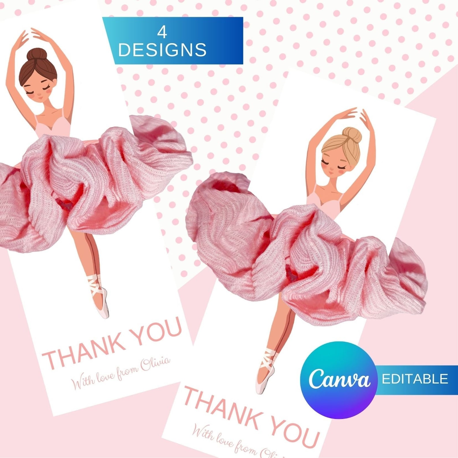 Ballerina Scrunchie Card Template, Ballet Dancer Party Favor, Editable ...