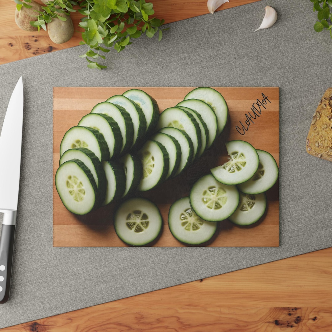 Personalized Sliced Cucumber Glass Cutting Board - Custom Wedding Gift ...