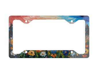 Oil Paint Nature License Plate Frame, Artistic Sunset & Night Sky ...