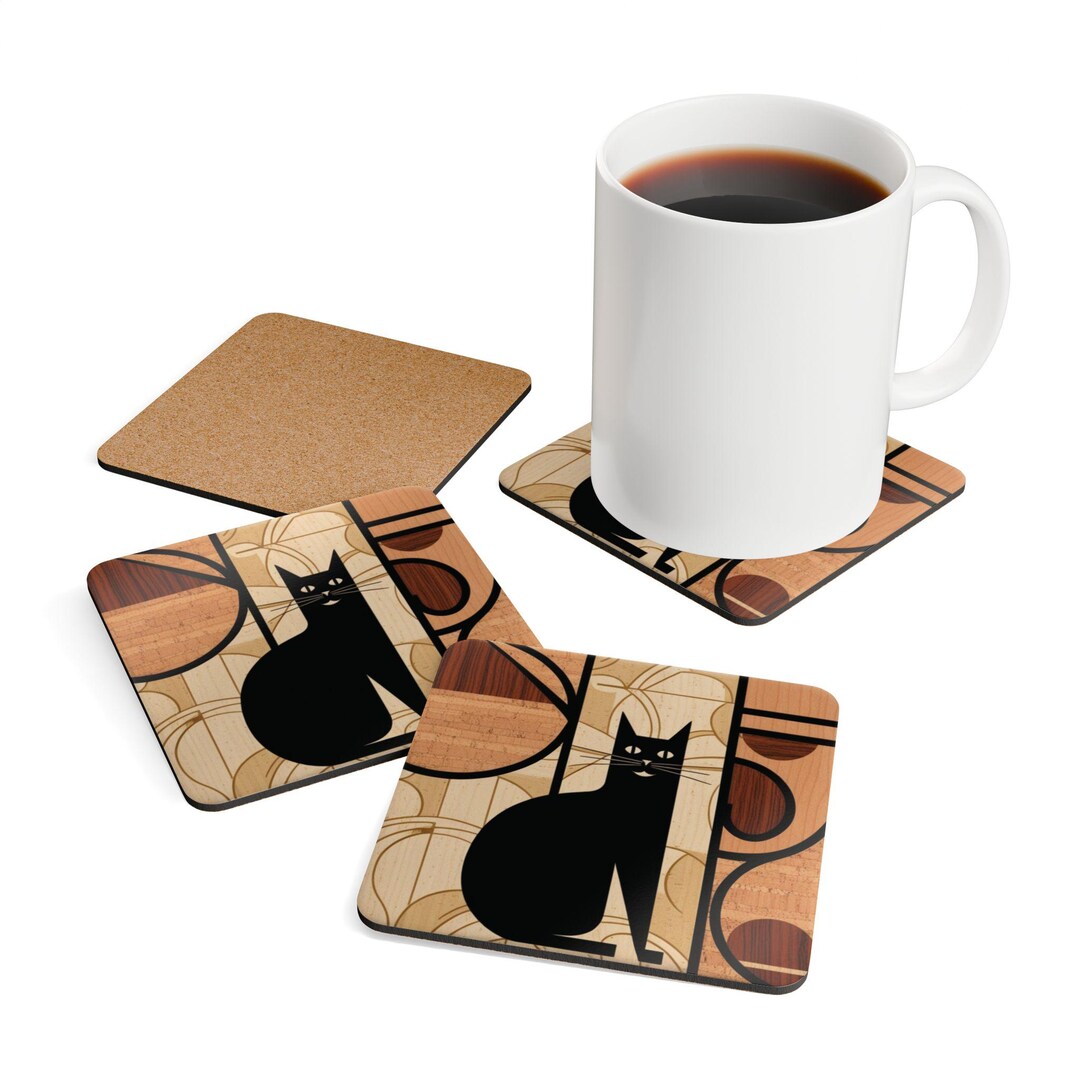 Mid Century Modern Black Cat Coasters: Retro Geometric Decor (set of 4 ...