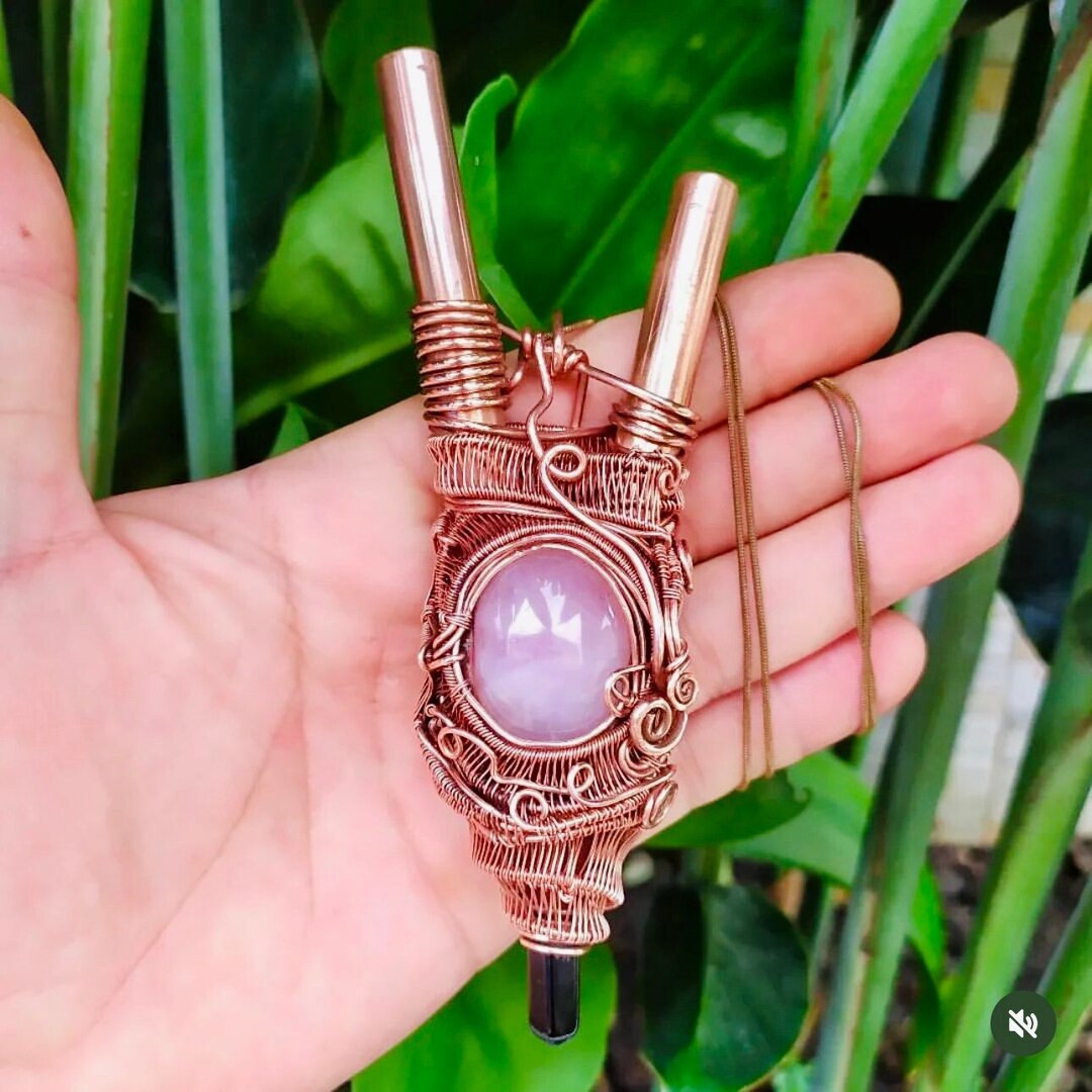 Kuripe With Rose Quartz & Obsidian Wand Copper Wrapped - Etsy