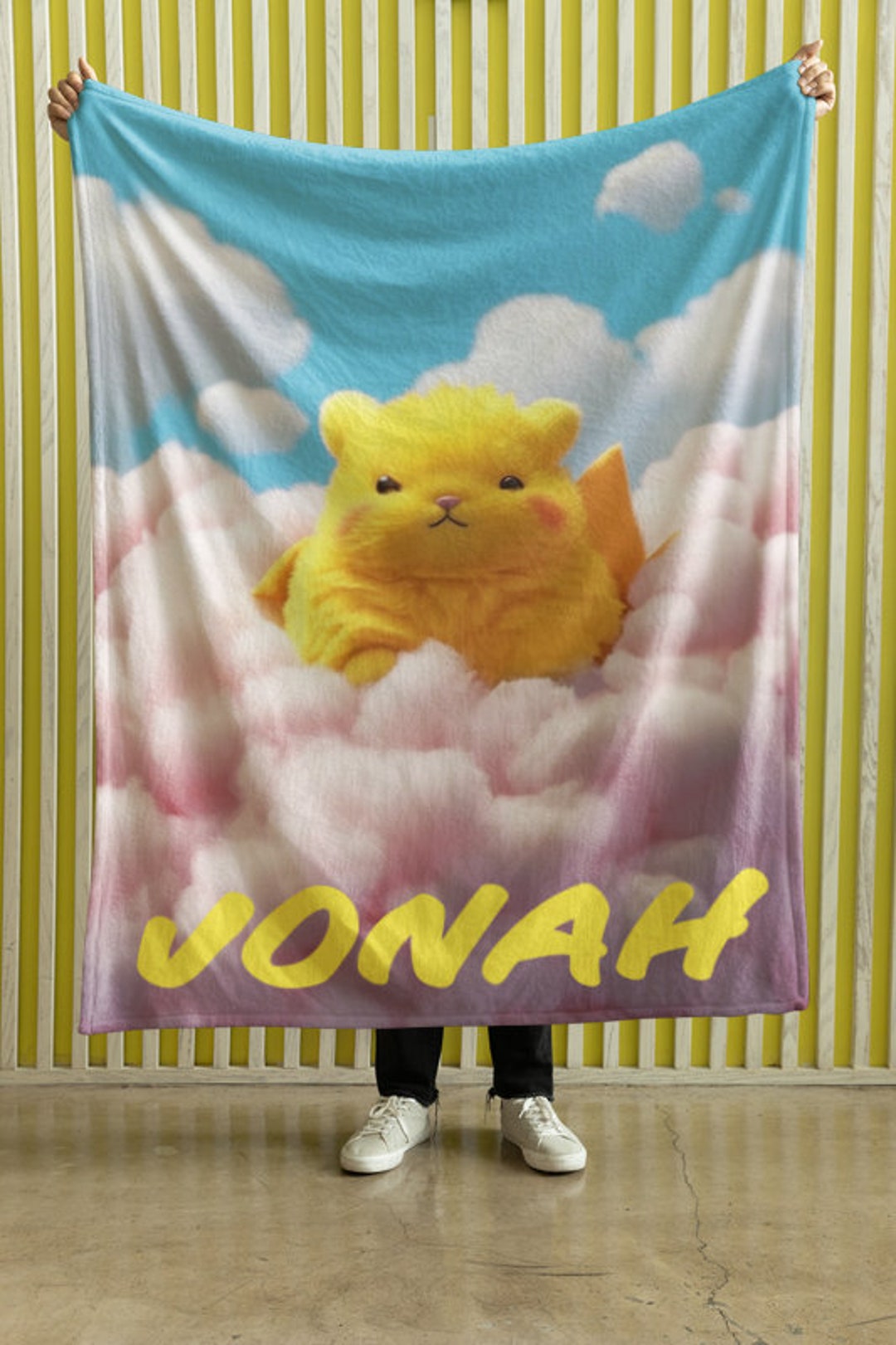 Customizable a Fluffy Pika Sleeping on a Cloud Themed Large Blanket ...