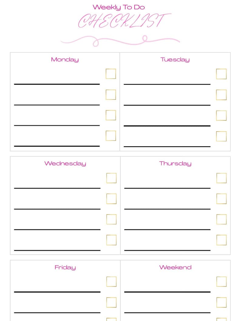 Weekly to Do Checklist - Printable - Etsy