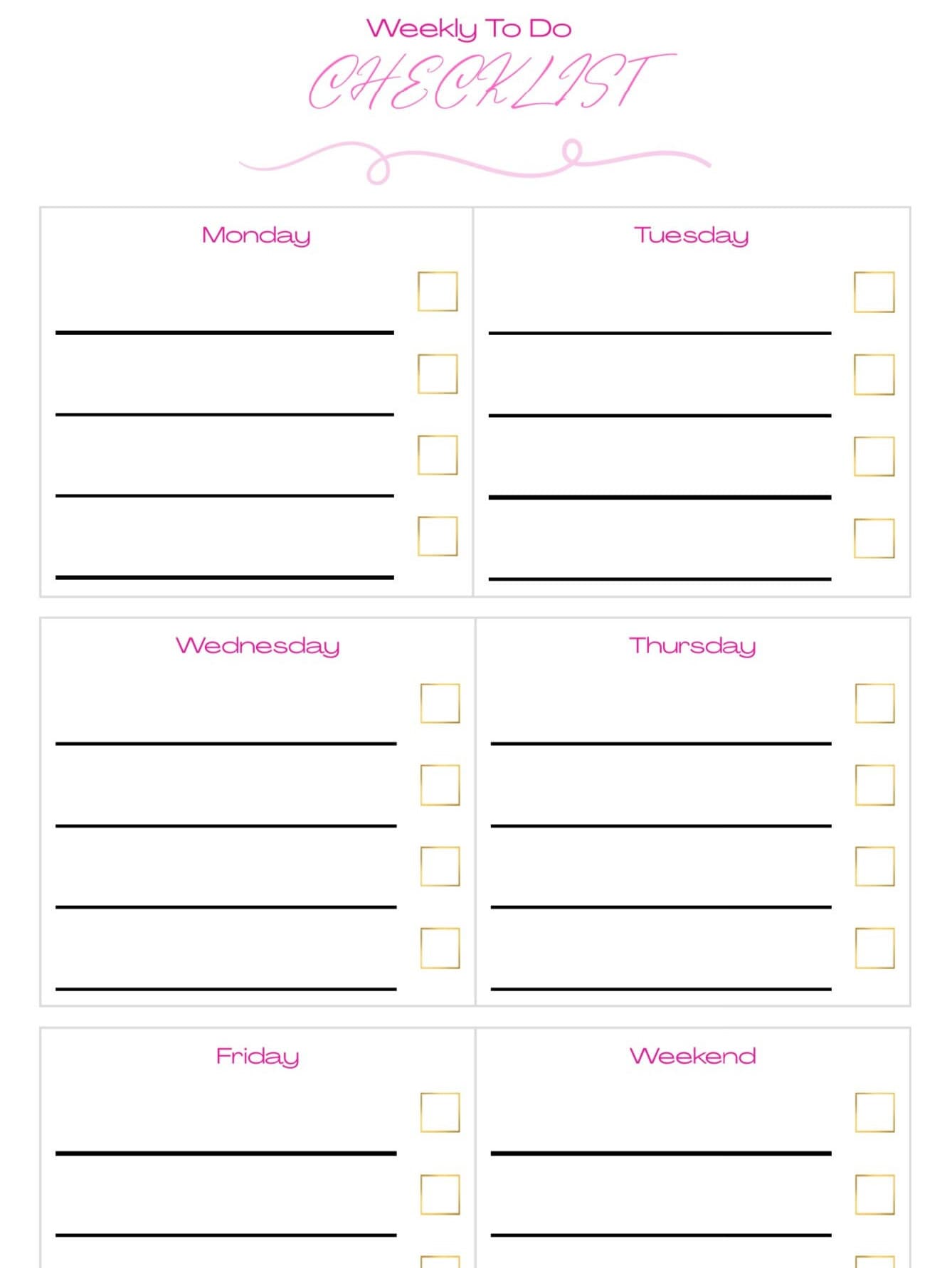 Weekly to Do Checklist - Printable - Etsy