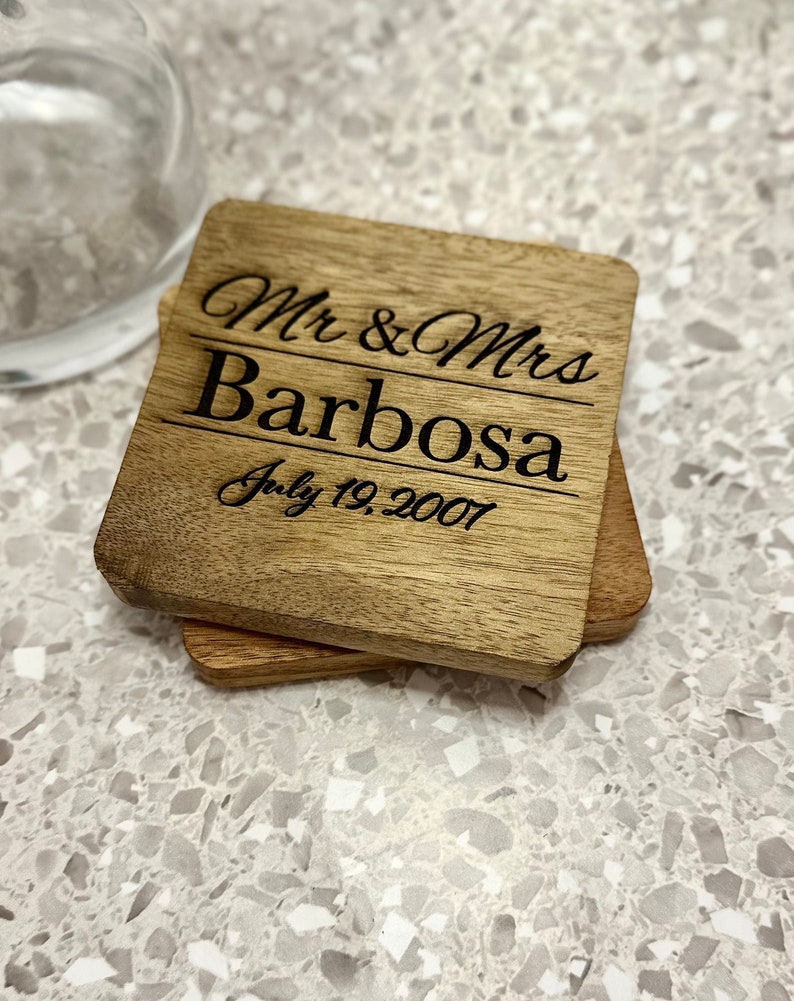 Personalized Wood Engraved Coaster Anniversary Wedding Gift ...