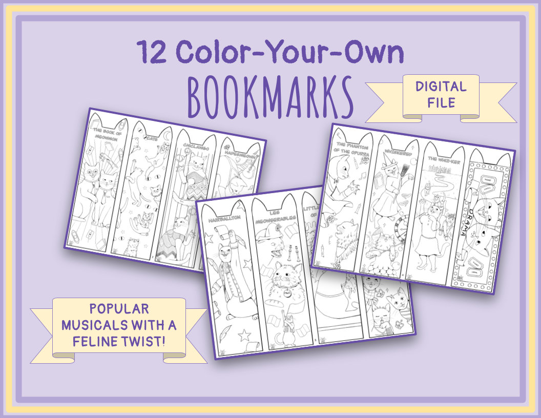 Meowsical Printable Coloring Bookmarks (cats and Popular Musicals ...