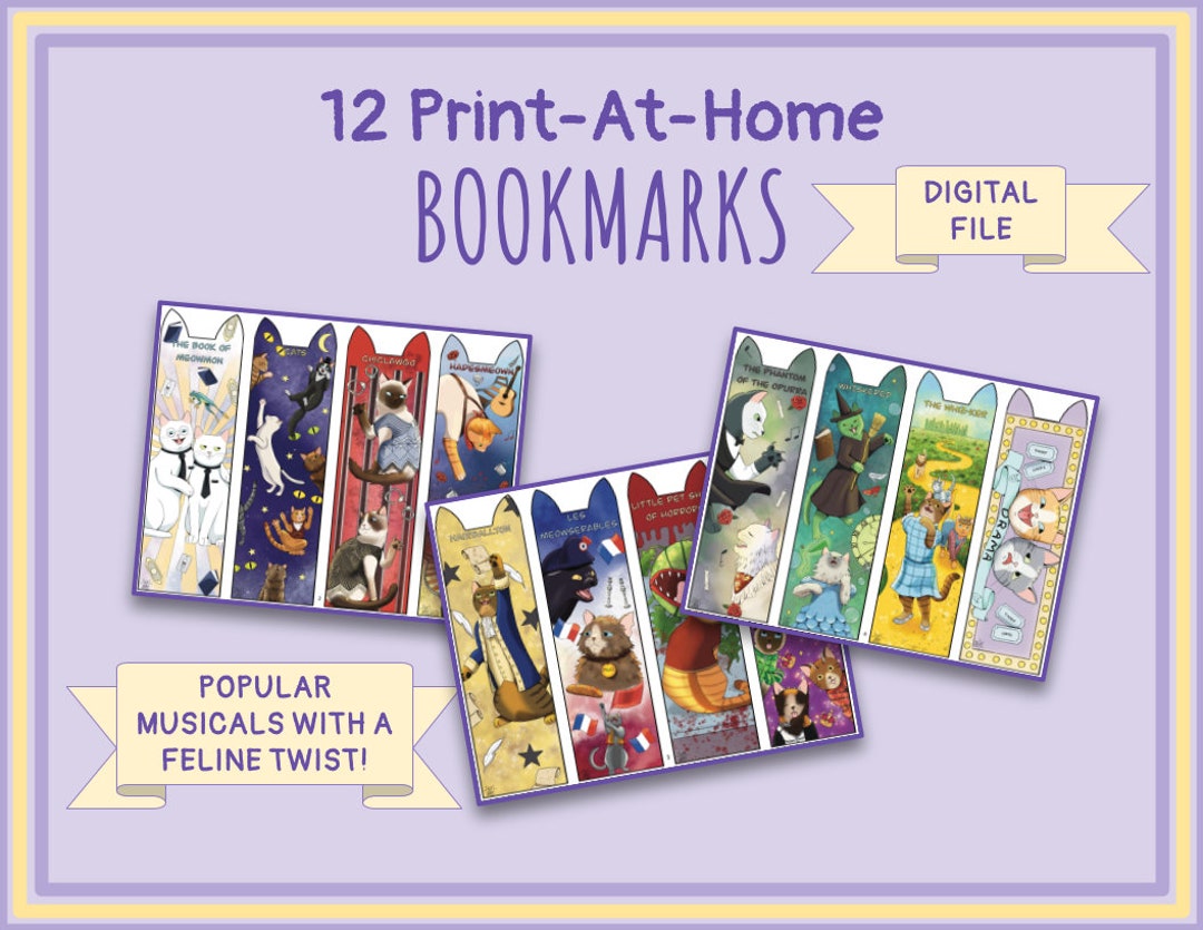 Meowsical Printable Bookmarks (cats and Popular Musicals) - DIGITAL ...
