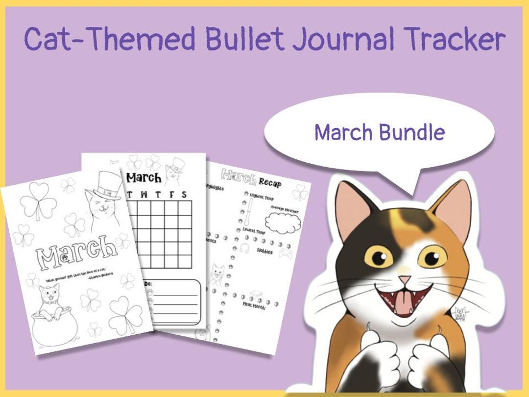 March Bundle - Digital Cat-themed Bullet Journal Pages - Etsy