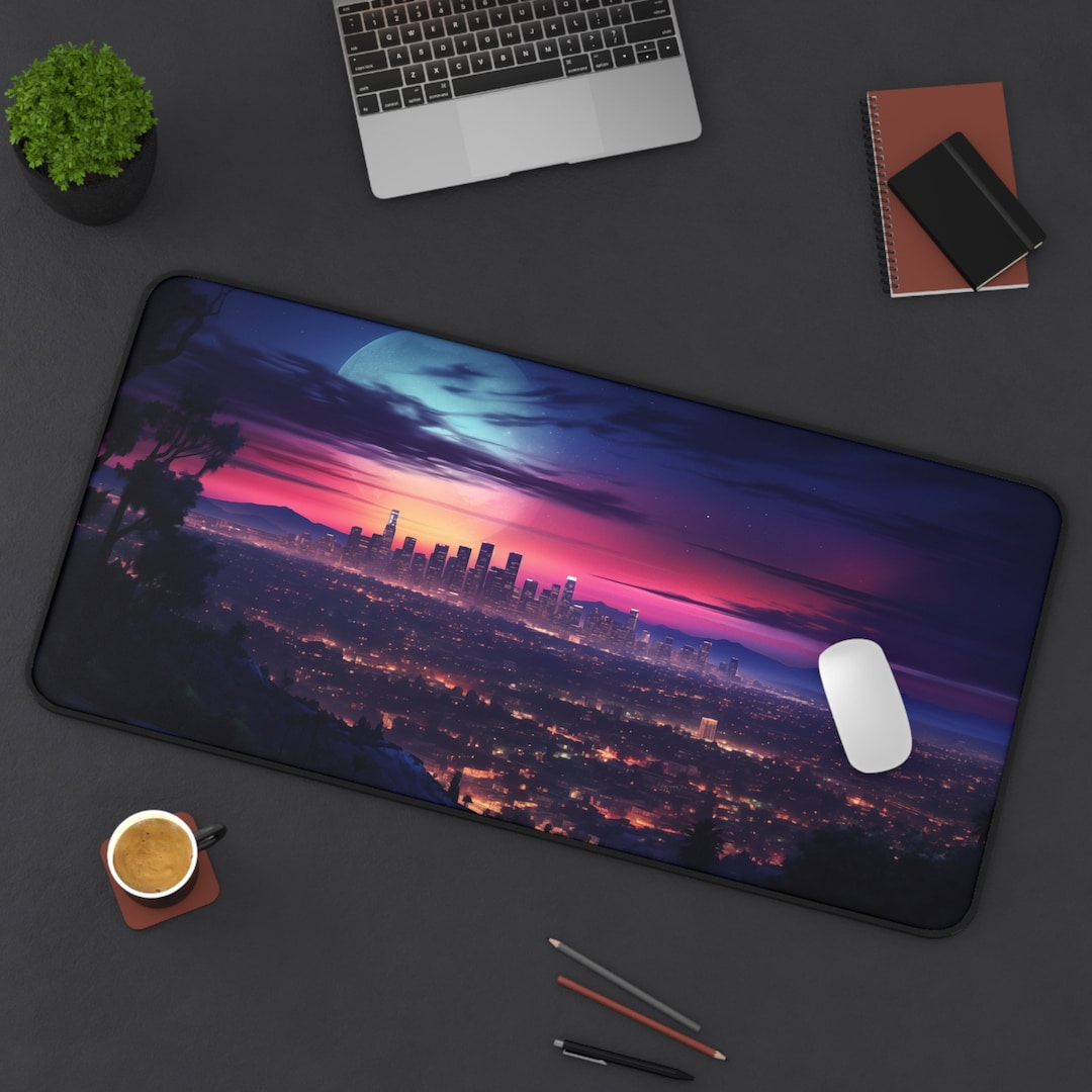 City Skyline Los Angeles Gaming Desk Mat Decor Gamer Desk Mat Los ...