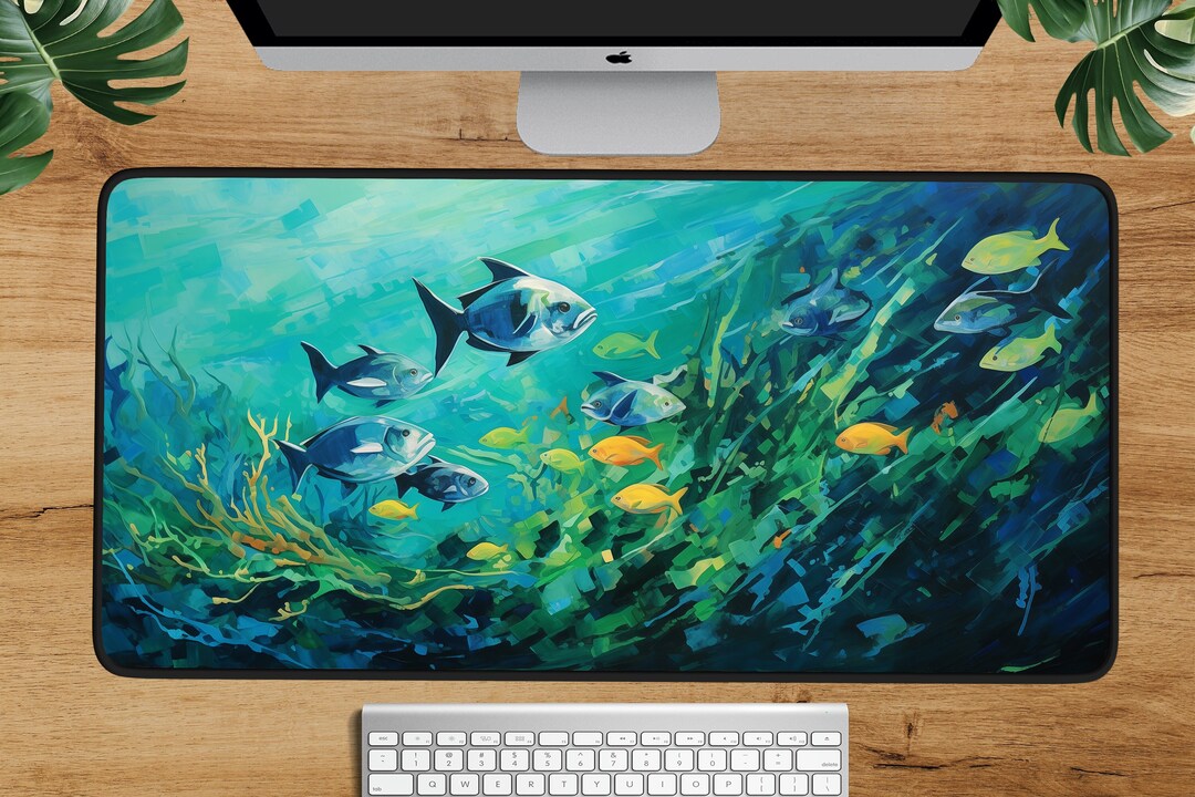 Underwater Ocean Desk Mat Ocean Life Mat Fish & Coral Design Aquatic ...