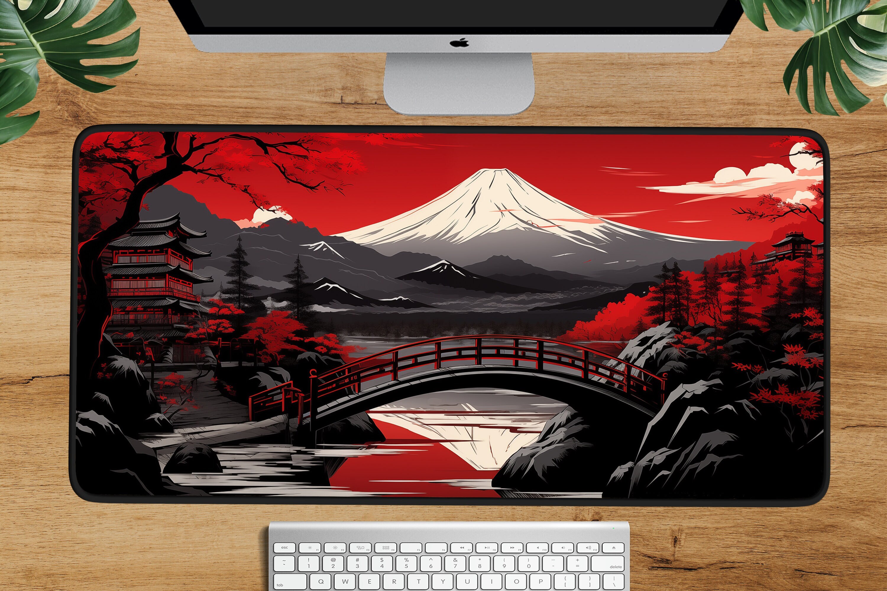 Japanese Inspired Landscape Desk Mat Gift Red Japanese Mountain Scenery ...