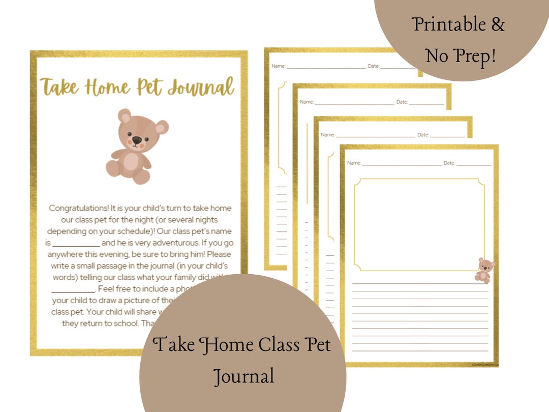 Printable Take Home Class Pet Journal *instant Download* - Etsy