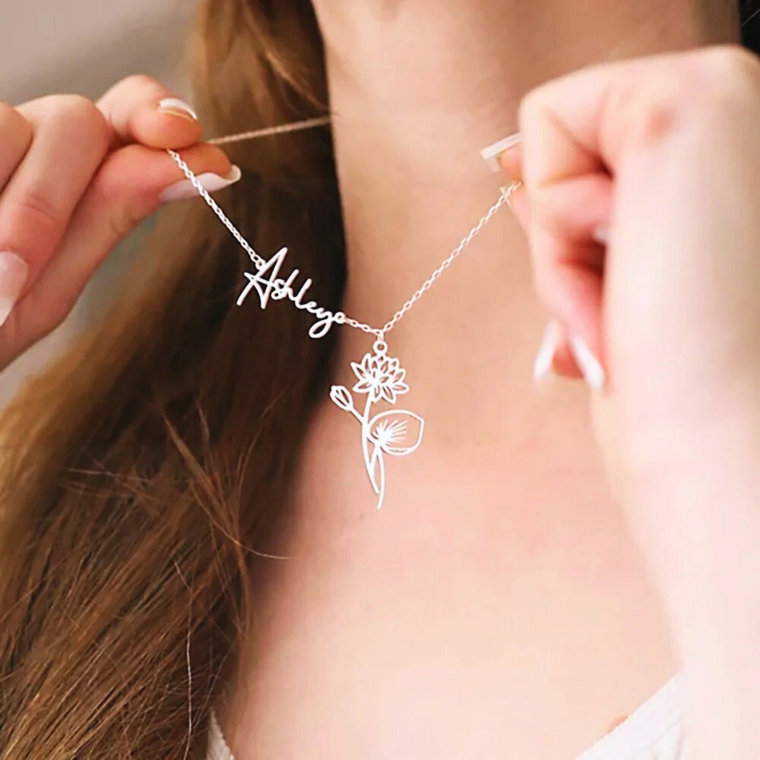 Personalized Birth Flower Personalized Gift Necklace Custom Gold ...