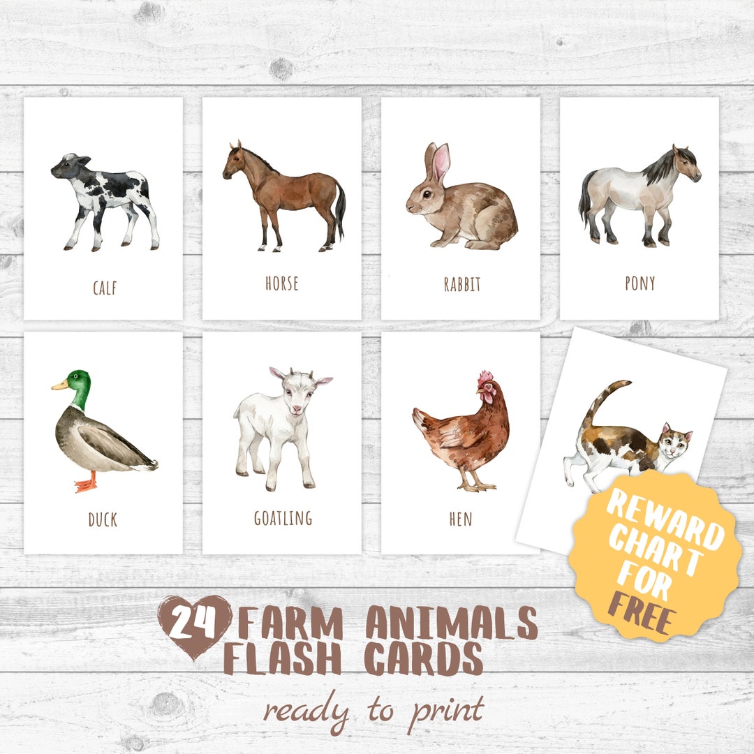 Farm Animals Flashcards Printable for Toddler or Kids, Montessori ...